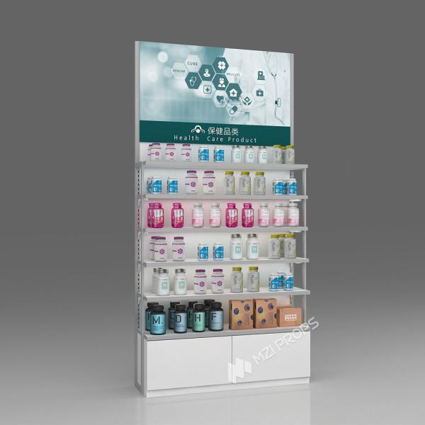 Quality JYaS-YB-01 Professional Medical Style Health Supplement Cabinet with White Over-oiled Board and Aluminum Price Tag Slot for sale