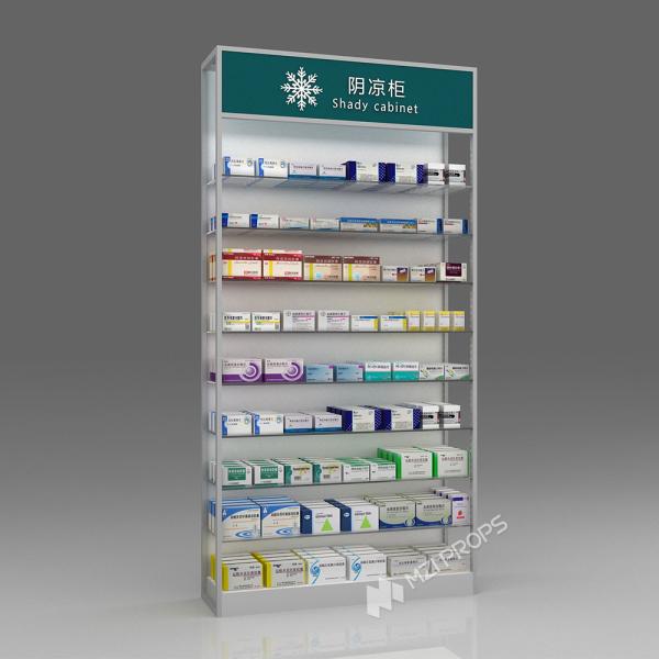 Quality JYaS-YB-06 Eco-friendly Community Pharmacy Shade Cabinet with White Glossy Boards and Clear Glass Shelves for sale