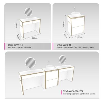 China Makeup Display Shelf  White Wooden Sample With Embedded Light Strip At The End For Trendy Store Counter And Space-Saving Display Stand for sale