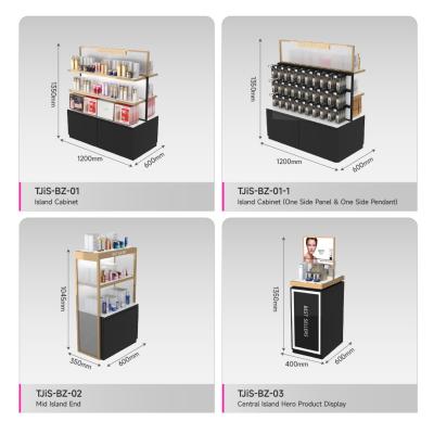 China Huidverzorgingswinkel Display Rack Zwart&Goud Houten Display Stand Met Licht -box Voor Cosmetische Winkel Display Meubelen Te koop