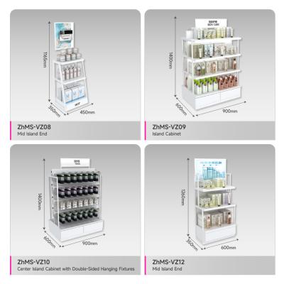 China Customized Promotion Stand White Multi-Function Display Shelf  for Beauty Store Display and Retail Shop Design for sale