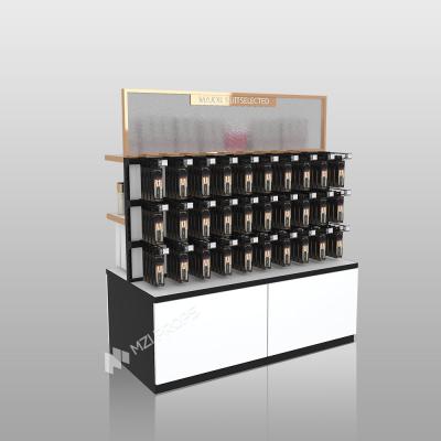 China Beauty Store Stand Platinum Wooden Island Cabinet With Led Lights For Branded Makeup Store Cabinet And Luxury Display Shelf for sale