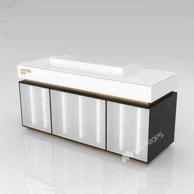 China Customized White Wooden Spray-Painted Cosmetic Cash Counter for Cosmetic Shop Interior Design for sale