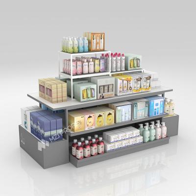 China MultiFunctional Universal Promotion Cabinet Gray Skincare Display Shelf For Retail Store Interior Design for sale