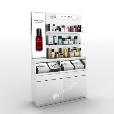 China Silver Gray Skincare Display Cabinet Stainless Steel Multi-layer Rack For Retail Shop Interior Design for sale