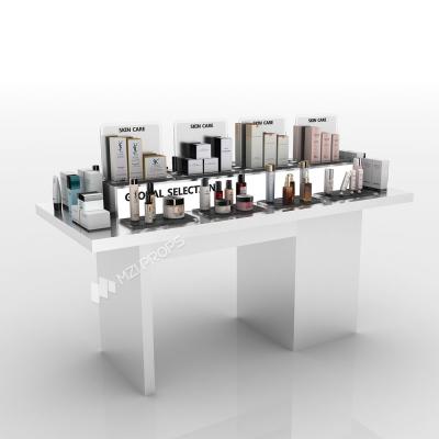 China Skincare Promotional Display Table Gray Stainless Steel Premium Store Showcase For Skincare Store Design And Makeup Store Decoration for sale