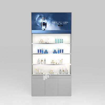 China Cosmetic Display Rack Grey Wooden Display Cabinet With Light Box For Smart Store Rack And Premium Store Shelf for sale