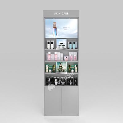 China Grey Wooden Cosmetics Cabinet With Light Box, Used For Cosmetics Retail Stores And Chain Stores To Sell Cosmetics, Perfume And Facial Mask for sale
