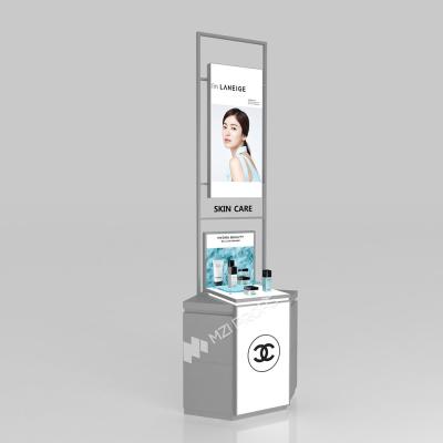 China Store Rack Grey Wooden Corner High Cabinet With Light Box For Visual Merchandising Store Furniture And Fashion-Forward Store Table for sale