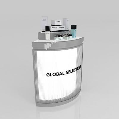 China Store Rack Grey Wooden Corner Cabinet With Led Lights For Multi-Functional Shop Table And Luxury Shop Cabinet for sale