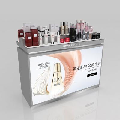 China Store Rack Grey Wooden Boutique Edge Cabinet With Led Lights For Branded Shop Interior Design And Multi-Functional Store Shelf for sale