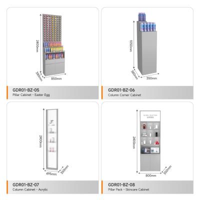China Cosmetic Shop Decorationc Grey Wooden Display Cabinet With Light Box For Smart Store Showcase Smart Display Shelf And Branding Display Showcase for sale
