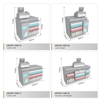 Cina Mobile espositore per negozi in legno grigio con cassa, con lightbox per arredamento salvaspazio e vetrina brandizzata in vendita