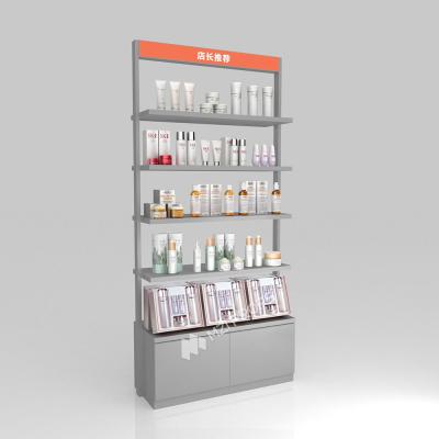 China Cosmetic Store Showcase Grey Transparent Low Cabinet With Double-Sided Light Box For Customized Store Display Furniture And Branding Store Counter for sale