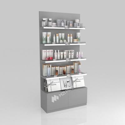 China Makeup Display Rack Grey Wooden Simple Counter For Branding Shop Display And Branding Display Rack for sale