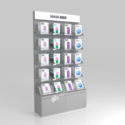 China Skincare Display Cabinet Iron Containing Gray Facial Mask Cabinet For Branded Shop Rack And Trendy Display Rack for sale