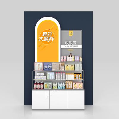 China Makeup Display Shelf Integral Back Cabinet With Light-box For Cosmetic Store Interior Design And Decoration for sale