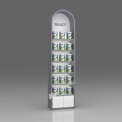 China Infant Formula Cabinet Single-sided Wooden Shelf  with LED Light Strips for Maternity Shop Interior Design for sale