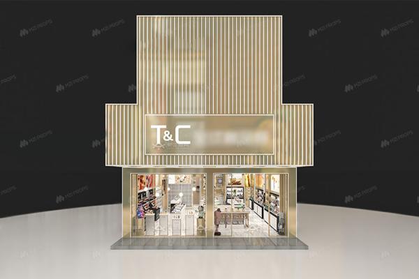 Quality Retail Shop Fitting Gold Rush Series Case 93sqm Cosmetic Display Design for for sale