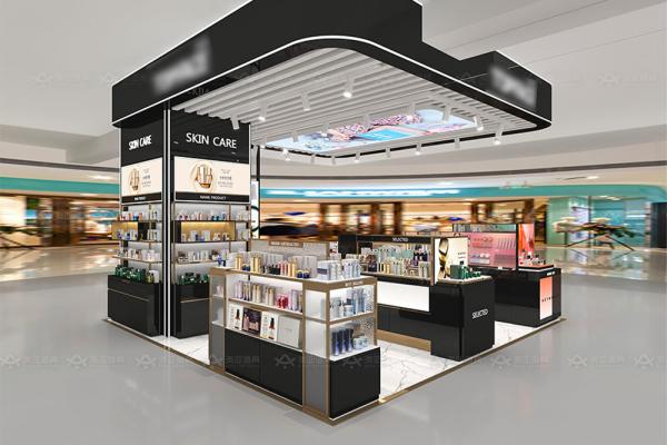 Quality Beauty Kiosk Cosmetic Shop Display Furniture Black Gold Wood Cabinet for Retail Shop Design for sale