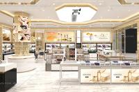 Quality Retail Shop Fitting Gold Rush Series Case 93sqm Cosmetic Display Design for for sale