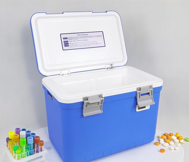 Blue Phefon Cold Chain Box showing interior insulation and storage space