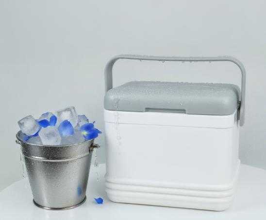 Phefon cooler box with white body and grey lid