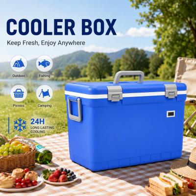 China 30L Outdoor Insulated Cooler Box Equipped With Ice Pack Kit, 24H High-performance Cold Storage Ice Chest, Stackable Durable Cooler, Optional Temperature Screen, Custom Print Available For Camping, for sale
