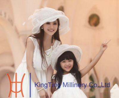 China White Mother & Daughter Series Organza Hats with Hollow Trimmings for sale