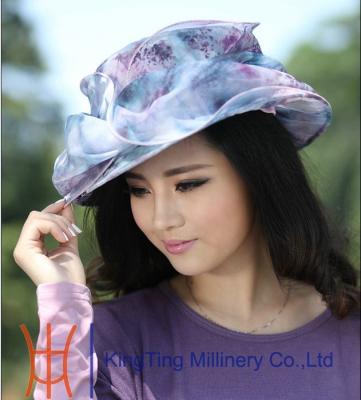 China Purple Printing Wedding Organza Hat / Two Layer Flying Organza Brim for sale