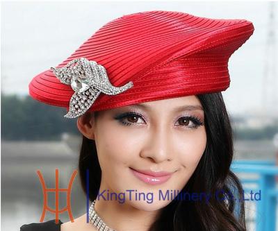 Cina Berretto rosso/cappelli della chiesa delle signore della treccia raso dell'argento, cappelli della pasqua delle donne per il vestito in vendita