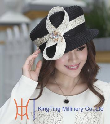 Cina Signora nera/bianca Church Hats, grande corona rotonda di occasione speciale esclusiva sveglia in vendita