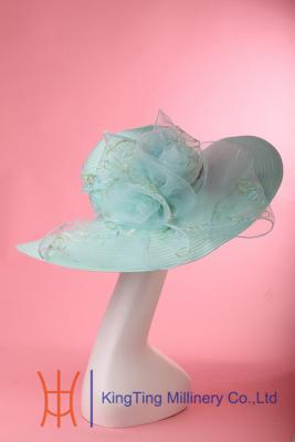 Cina Cappelli della chiesa del fiore donne verde chiaro/porpora della decorazione con l'ampio grande bordo in vendita