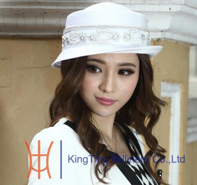 Cina faccia festa 100% cappelli fatti a mano della chiesa dell'intelaiatura del diamante per le signore, bianco/beige in vendita