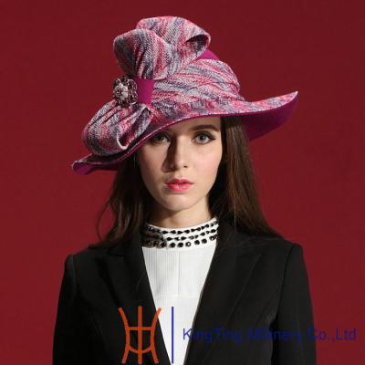 China OEM Fashion Ribbon Band Ladies’ Fedora Wool Felt Hats /Big Brim Wool Hat for sale