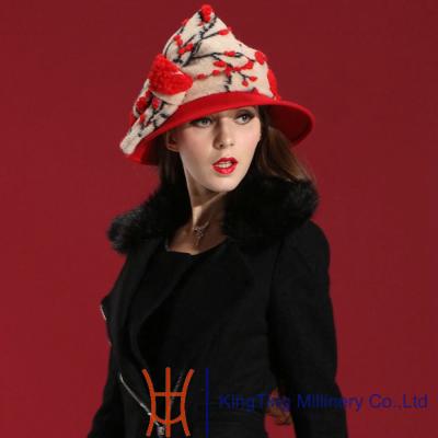 China Printed Fashion Ribbon Band Wool Fedora Hats for church / wedding for sale