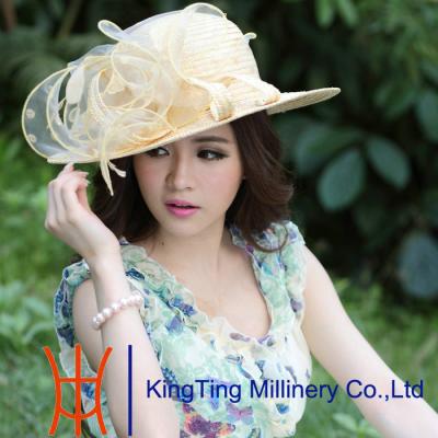 China handmade Party / Wedding ladies straw hat With Big Flowers Fascinator for sale