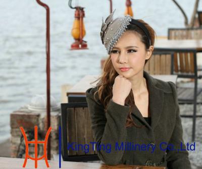 China Grey  Customized Elegant   Womens  Weel Felt  Fascinators With Shining diamond for sale