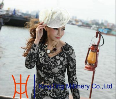 China Pretty Beige Sinamay Customized Ladies Fascinators for wedding / church for sale