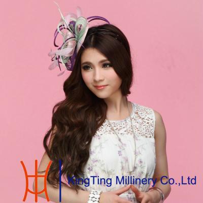 China Party Ladies Fascinators / Sinamay Headpieces With Beautiful Feather for sale