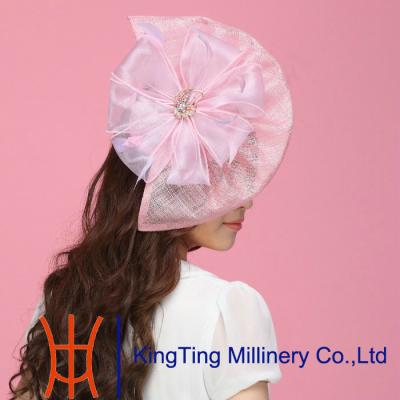 China Elegant Pink Sinamay Satin Ladies Fascinators for wedding , customized for sale