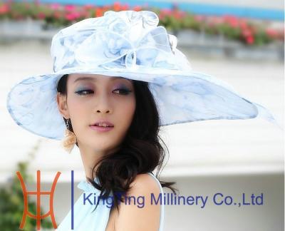 China Handmade Overlocked Big Flower Organza Hats , white organza hat for sale