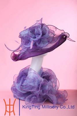 China Purple Lightweight Custom Ventilated Organza Hats with Double Layer Bow for sale