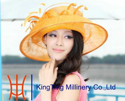 China Yellow Ladies Sinamay Hat For Church / Wedding / Party / Horse Racing for sale