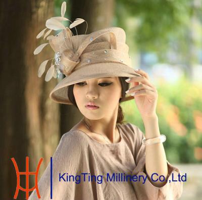 China decoratie swirl trendy Organza Ladies Sinamay Hat with feather  , custom for sale
