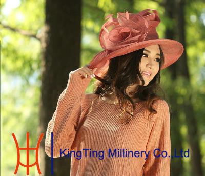 China Fuchsia Wedding Womens 3 Layers Sinamay church Hats With Sinamay Bow Trims for sale