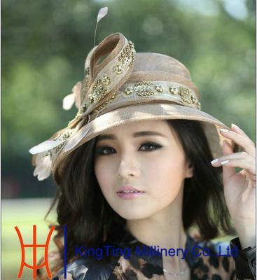 China Round Square Crown Brown Sinamay Ladies Hats For Church / Party for sale