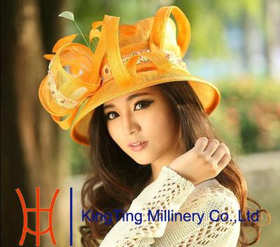 China Red Round Square Crown Ladies Sinamay Hat For T show / Party for sale