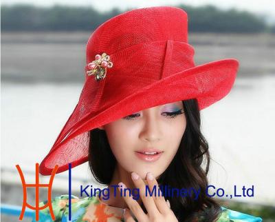China 3 layers Charming Red / Pink Abaca Sinamay Ladies Hats for special occasion for sale