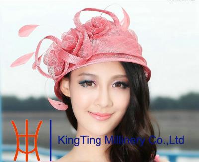 China 3 Layers Natural Ladies Sinamay Hat For Church / Wedding / Party for sale